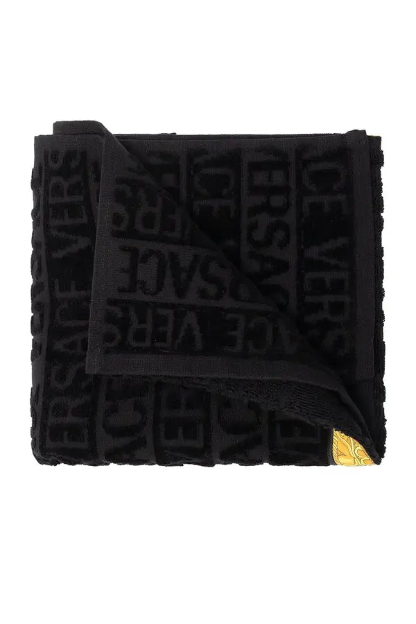 Versace Towel With Logo - Black