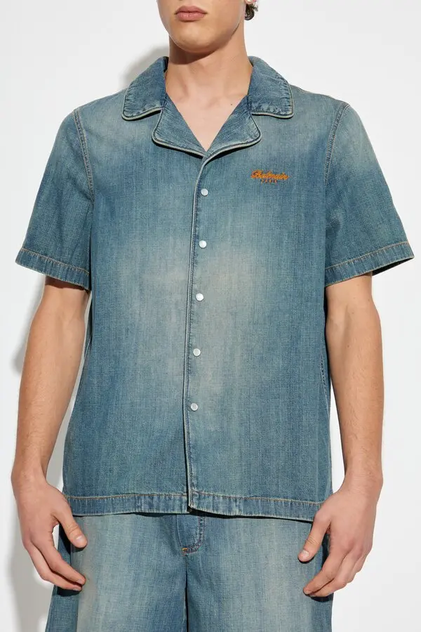 Balmain Denim Shirt With Short Sleeves