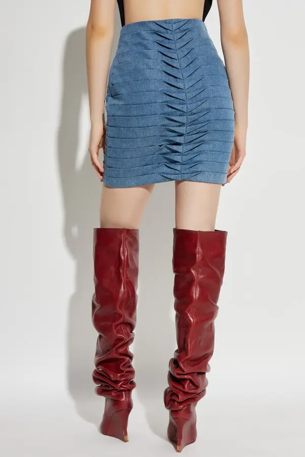 Balmain Pleated Denim Mini Skirt