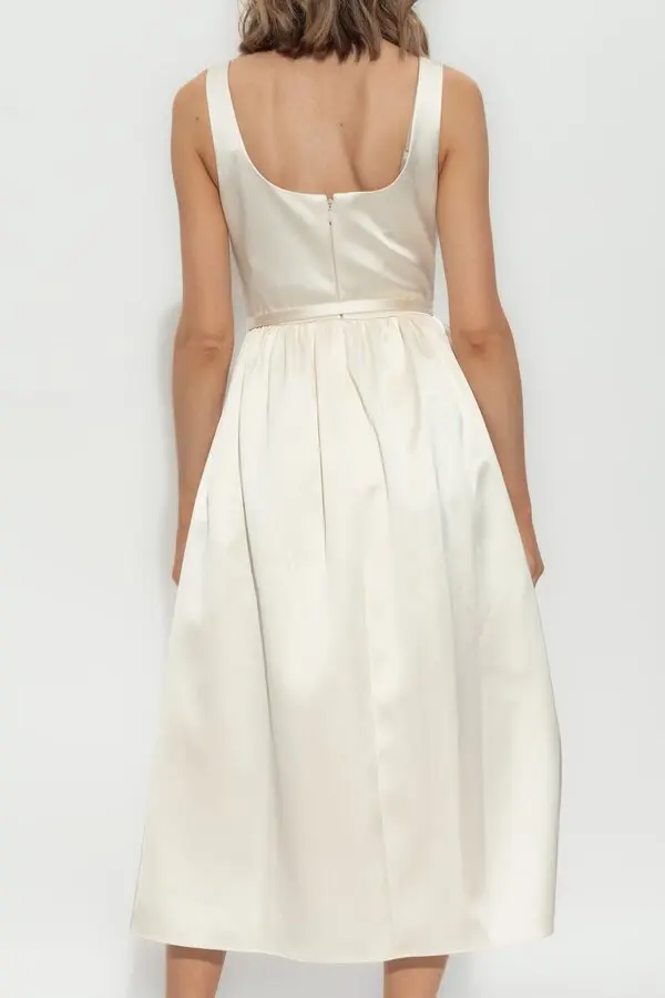SELF-PORTRAIT Satin Midi Dress With Floral Detail - Cream