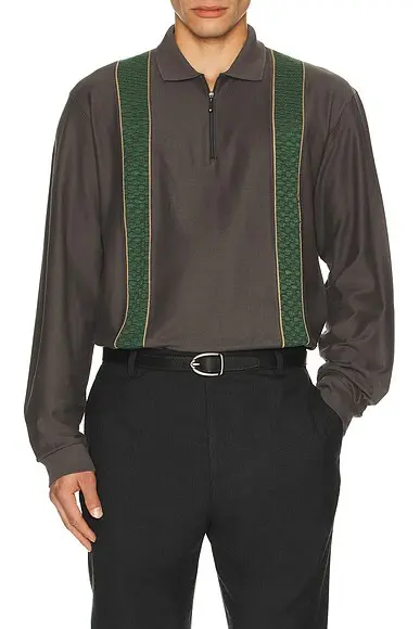PALMES Society Long Sleeve Zip Polo - Charcoal