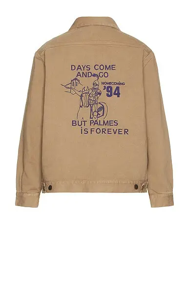 PALMES Forever Zip Jacket With Embroidered Logo And Graphic Back Detail - Fossil