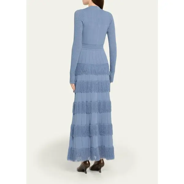 Lela Rose Tiered Fringe Maxi Dress