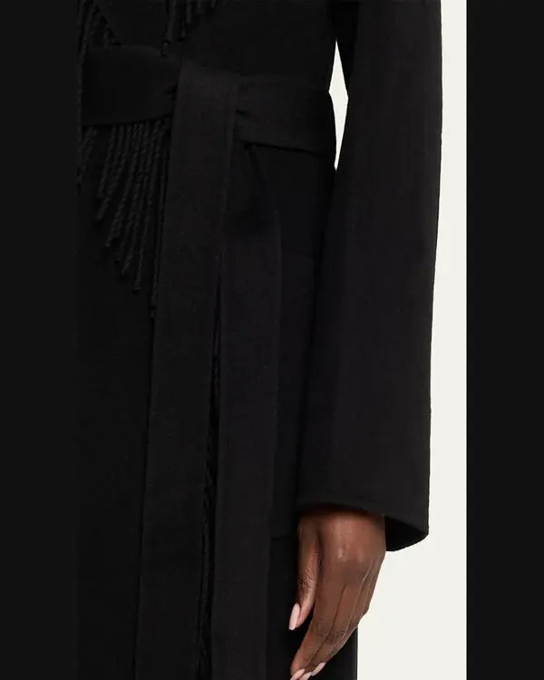 Simkhai Belted Fringe Robe Coat - Black