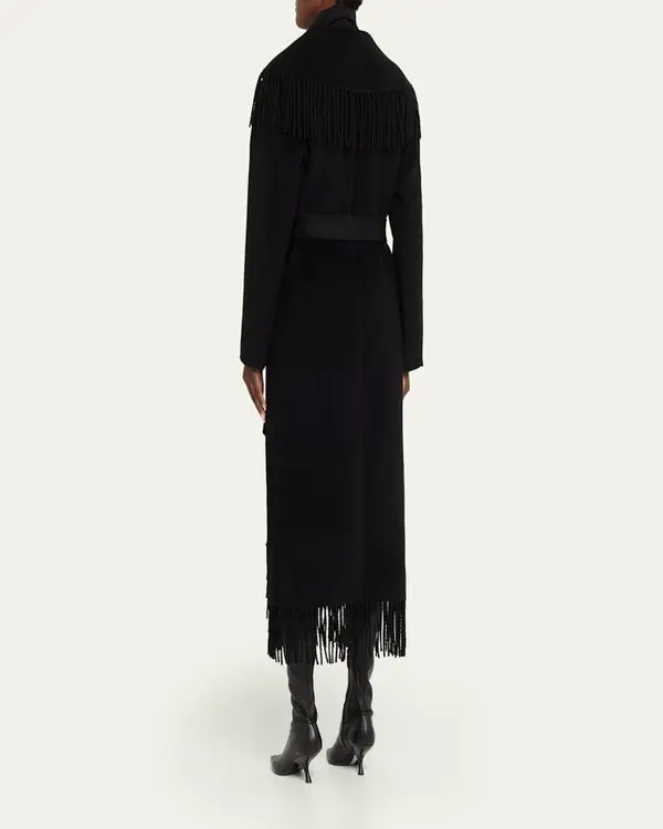 Simkhai Belted Fringe Robe Coat - Black