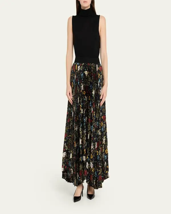 Alice + Olivia Katz Asymmetric Pleated Maxi Skirt - Tapestry T