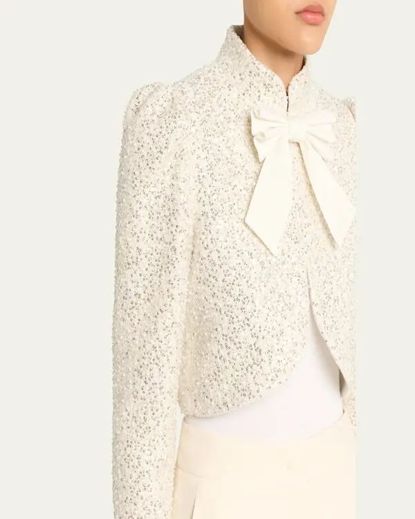 Alice + Olivia Ilaria Embellished Cropped Jacket - Off White