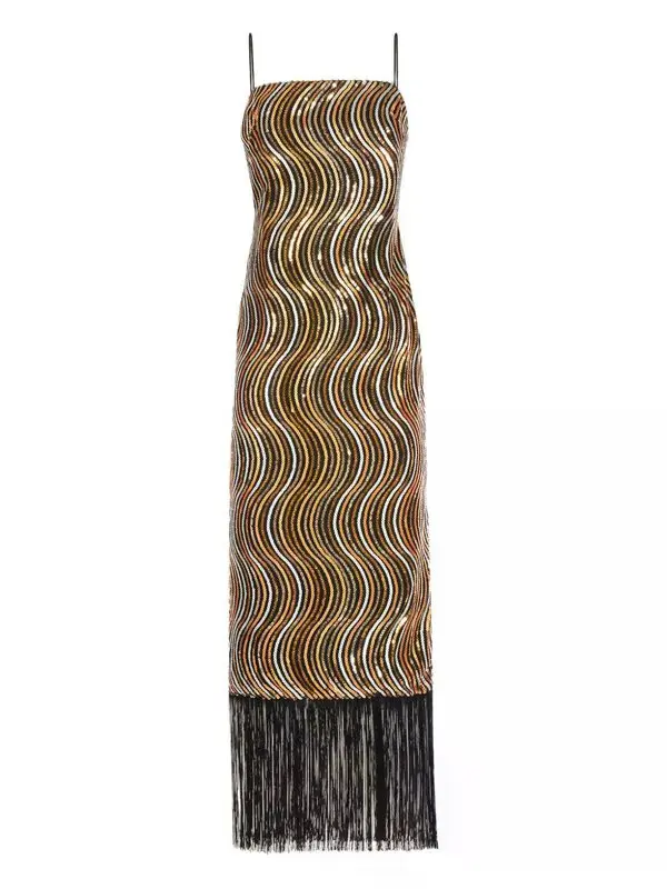 Taller Marmo Hemingway Disco Fringed Sequin-Embellished Midi Dress In Gold  | Editorialist