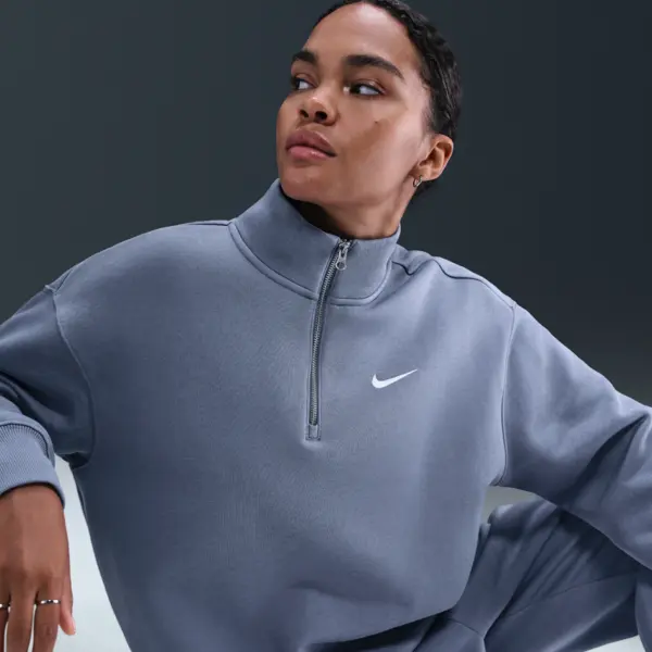 Nike Sportswear Phoenix Fleece Oversized 1/4-zip Long Sweatshirt - Blue