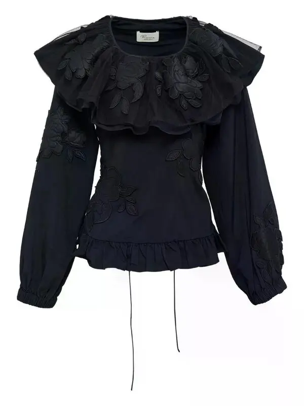 CAROLINE HU Ruffle Embroidered Blouse
