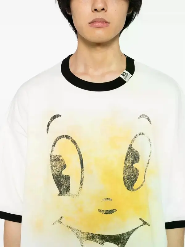 ミハラヤスヒロ Happy Face Printed Ringer Tシャツ Mihara Yasuhiro Happy Face Printed Ringer T-Shirt - White
