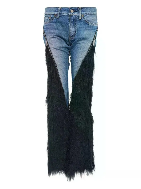 Junya Watanabe Faux-fur Paneled Straight Leg Jeans