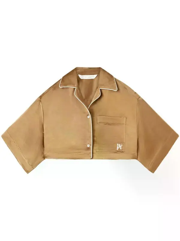 Palm Angels Monogram-embroidered Satin Cropped Shirt - Neutrals
