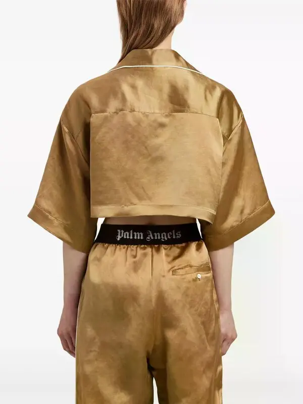 Palm Angels Monogram-embroidered Satin Cropped Shirt - Neutrals