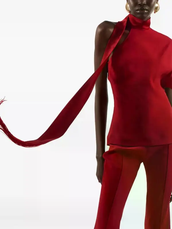 TALLER MARMO One-shoulder Fringed Blouse - Red