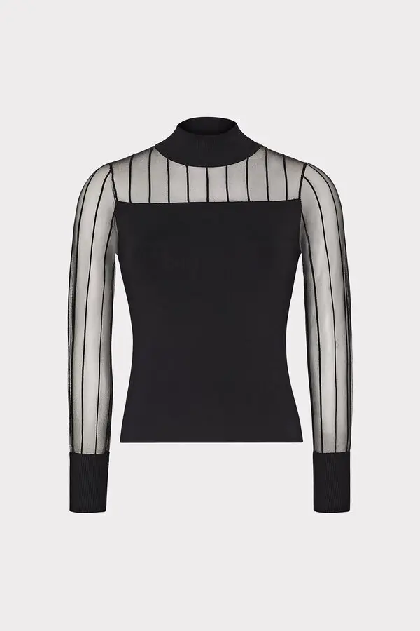 MILLY Krissy Sheer Knit Mock Neck Top