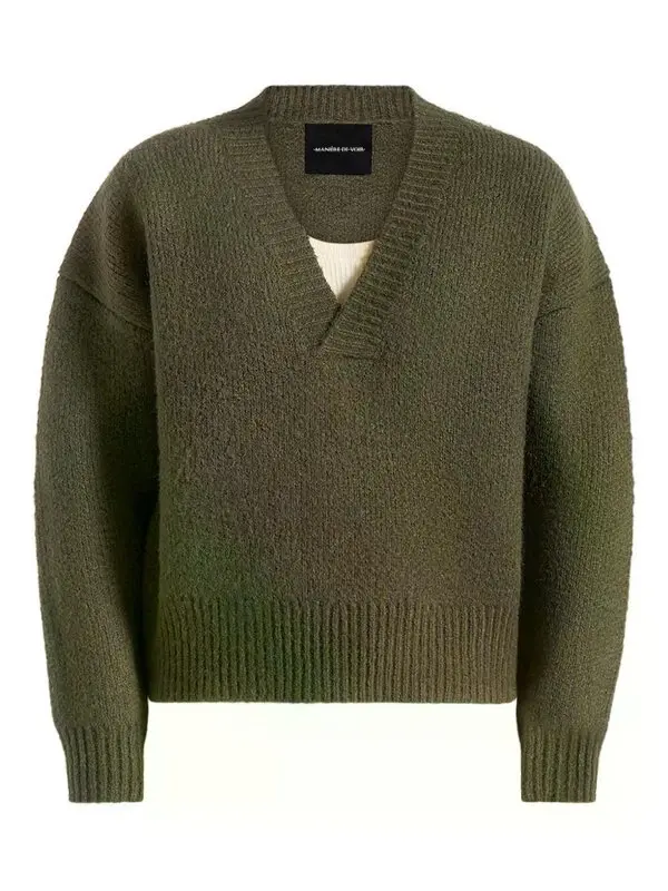 Manière De Voir V-neck Ribbed Hem Knit Sweater