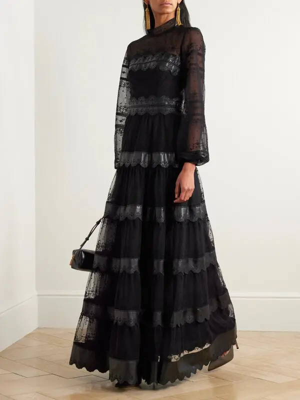 Costarellos Jacey Embroidered Tulle Gown