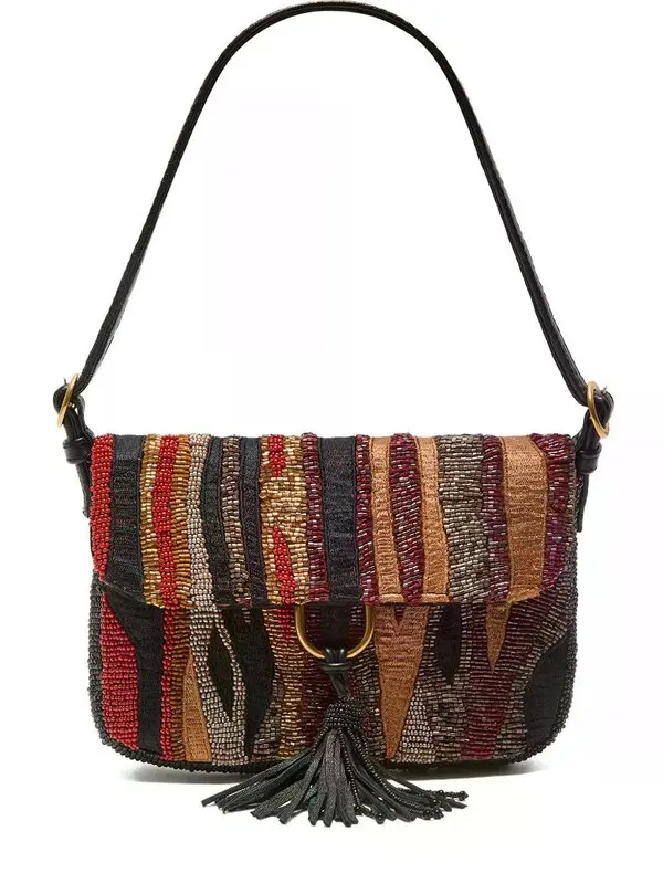 Malìparmi Striped Shoulder Bag With Beaded Embellishments