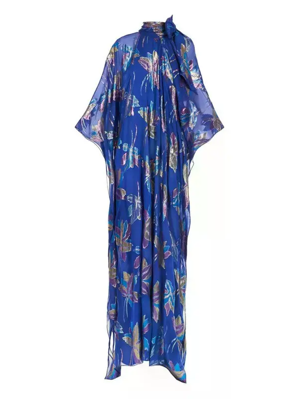 TALLER MARMO Stevie Bow-floral Maxi Kaftan - Blue