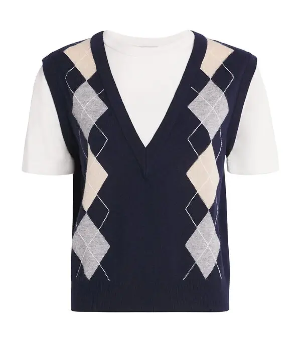 Sandro Wool-cashmere Layered Argyle Sweater Vest - Blue
