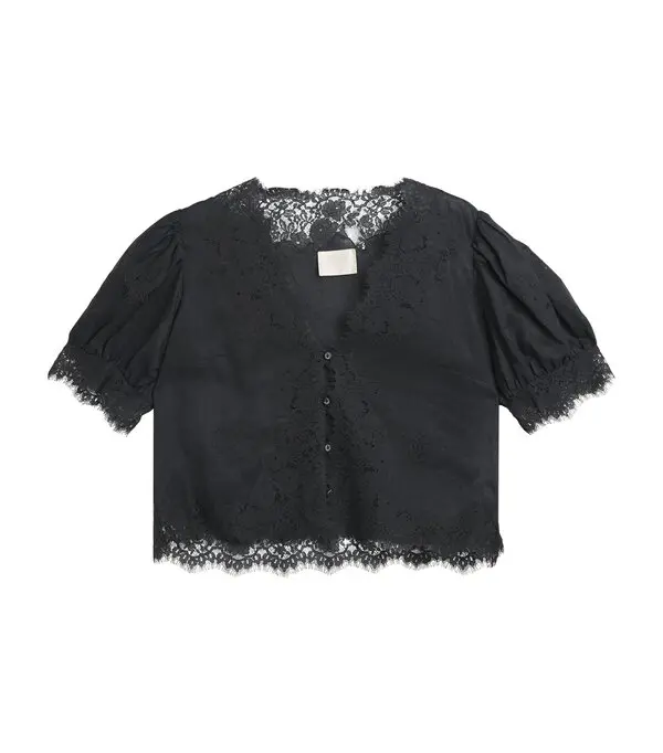 DÔEN Ramie Lace-trim Idella Blouse - Black