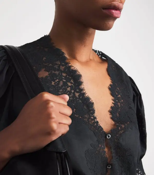 DÔEN Ramie Lace-trim Idella Blouse - Black