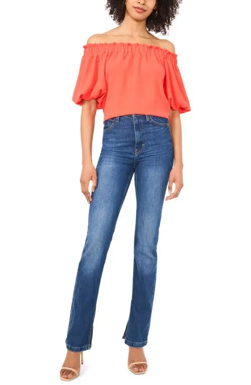 Vince Camuto Printed Off-the-shoulder Top With Puff Sleeves