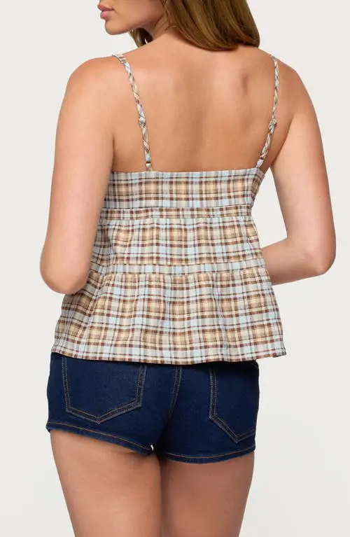 EDIKTED Plaid Tie Front Camisole