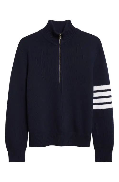 Thom Browne 4-bar Jersey Stitch Virgin Wool Half Zip Sweater - Navy