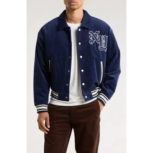PACSUN Ny Corduroy Varsity Jacket - Navy