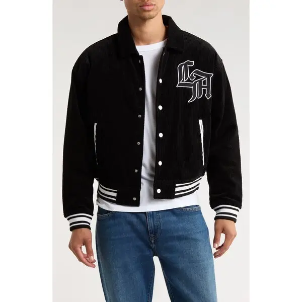 PACSUN La Corduroy Varsity Jacket - Black