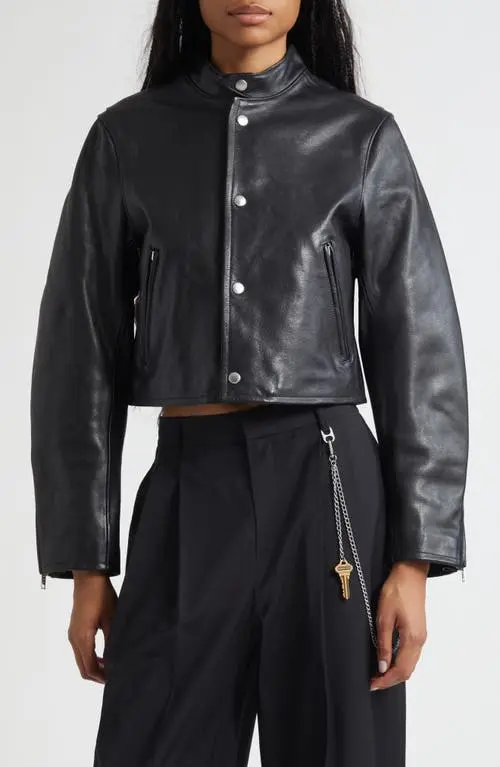 Alexander Wang Curved Sleeve Cropped Leather Moto Jacket