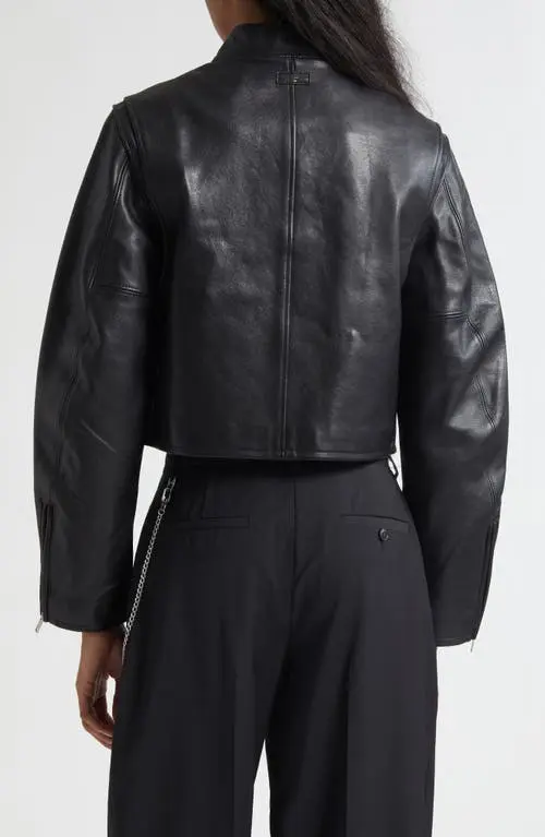 Alexander Wang Curved Sleeve Cropped Leather Moto Jacket