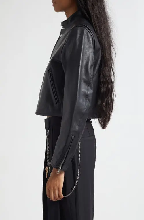 Alexander Wang Curved Sleeve Cropped Leather Moto Jacket
