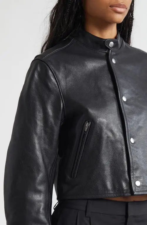 Alexander Wang Curved Sleeve Cropped Leather Moto Jacket