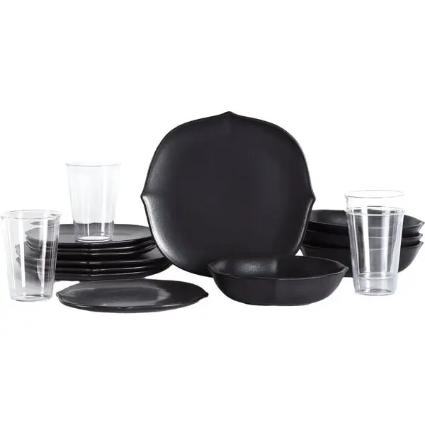 STONE + LAIN Baskerville Stoneware 16-piece Dinnerware Set - Black