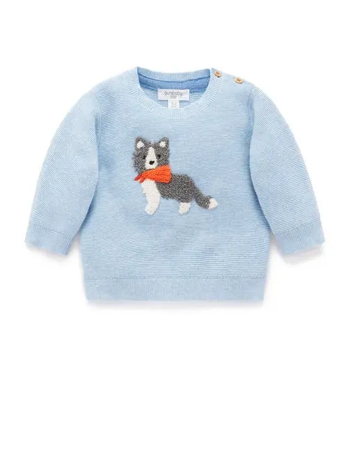 PUREBABY On The Farm Sweater - Country Air Melange Blue Dog