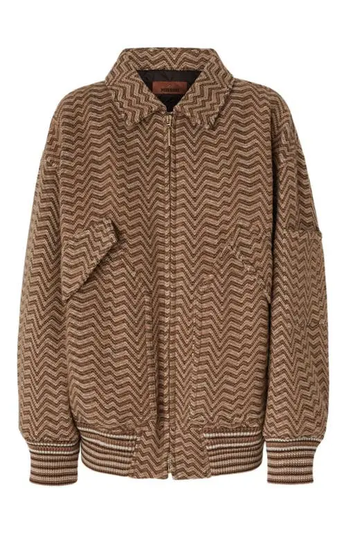 Missoni Bomber Jacket With Irregular Chevron Pattern - Beige