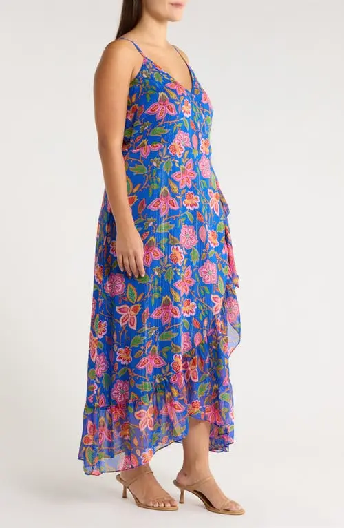 SUGARLIPS Wendey Metallic Floral Ruffle Wrap Dress
