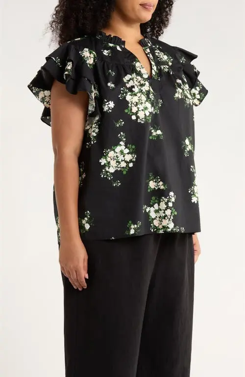 SUGARLIPS Emery Floral Cotton Split Neck Top