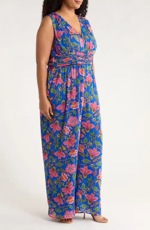 SUGARLIPS Metallic Stripe Floral Sleeveless Jumpsuit