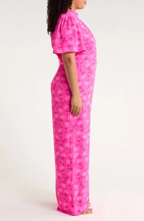SUGARLIPS Floral Mock Neck Wide Leg Jumpsuit