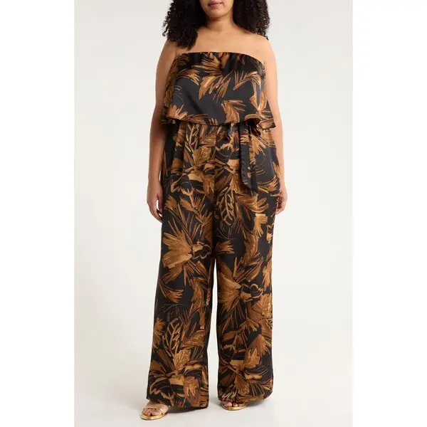 SUGARLIPS Abstract Strapless Wide-leg Jumpsuit - Black-tan