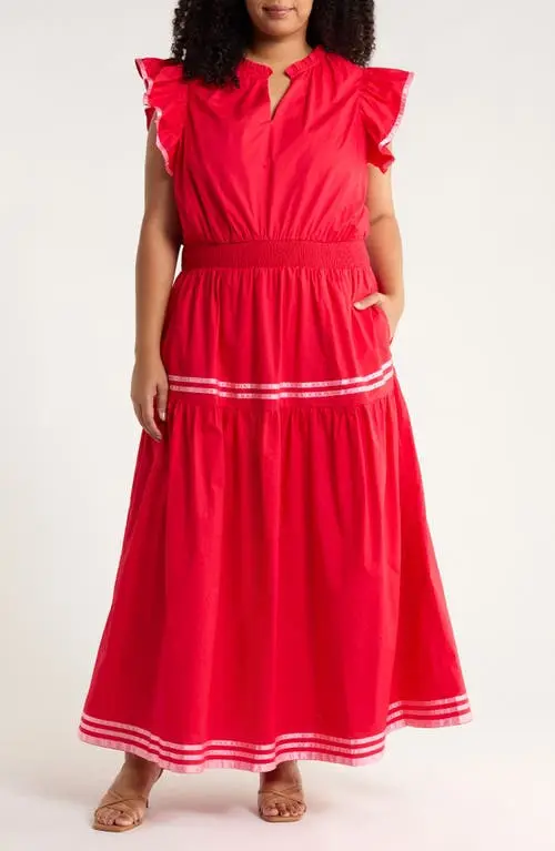 SUGARLIPS Solene Ruffle Cotton Maxi Dress - Cherry