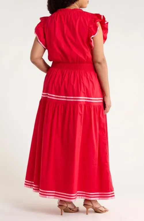 SUGARLIPS Solene Ruffle Cotton Maxi Dress - Cherry