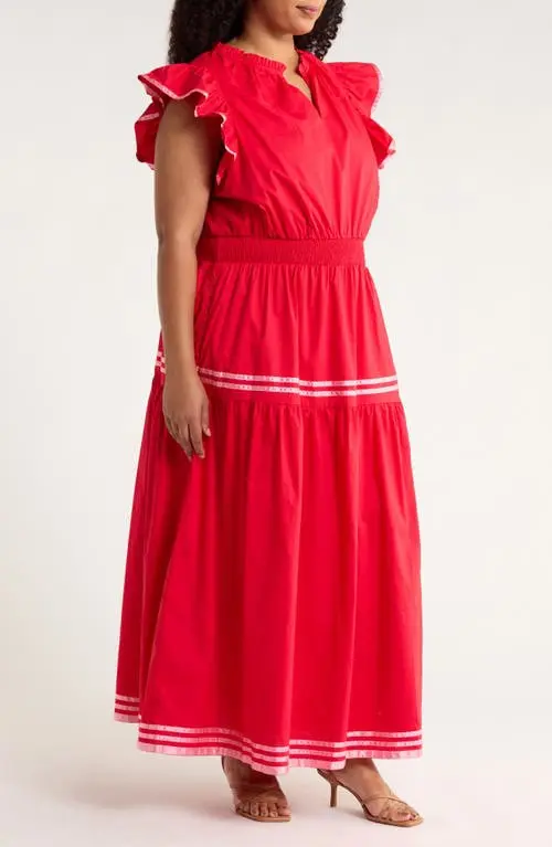 SUGARLIPS Solene Ruffle Cotton Maxi Dress - Cherry
