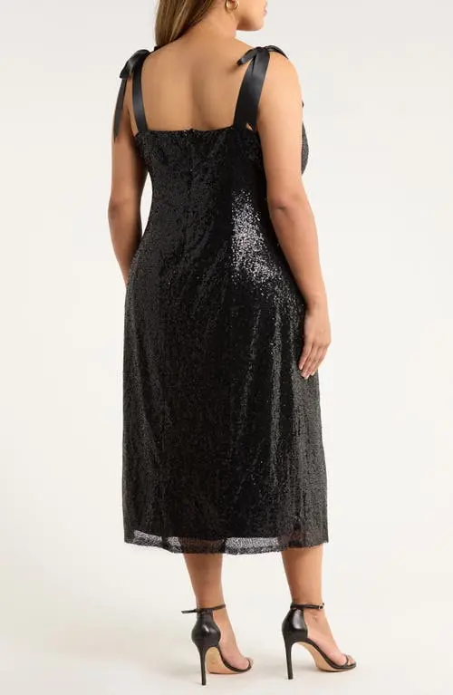 SUGARLIPS Sequin Tie Strap Midi Dress - Black