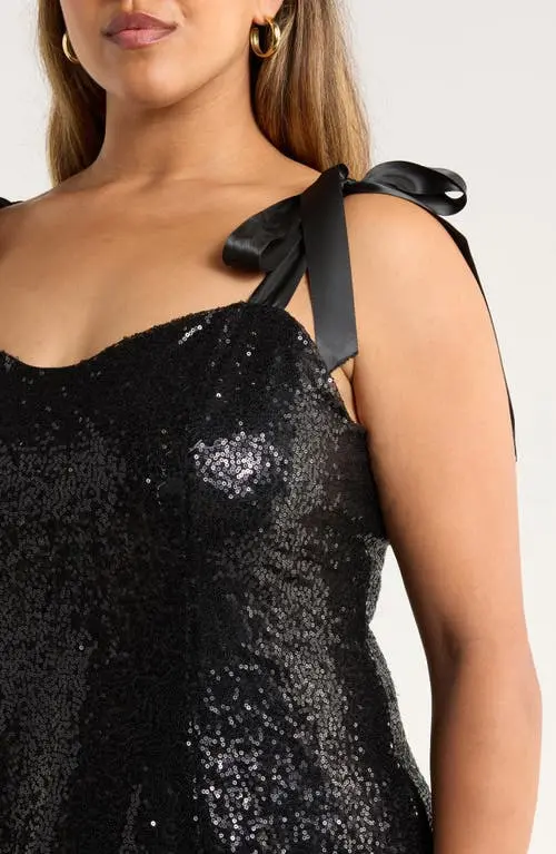 SUGARLIPS Sequin Tie Strap Midi Dress - Black