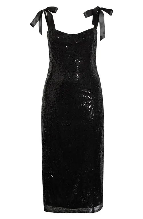 SUGARLIPS Sequin Tie Strap Midi Dress - Black